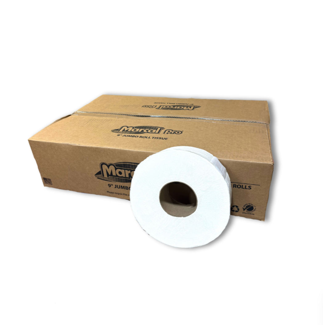 Marcal® Jumbo Roll 9" JRT Toilet Tissue | White | 2-Ply | 12 Rolls per ...